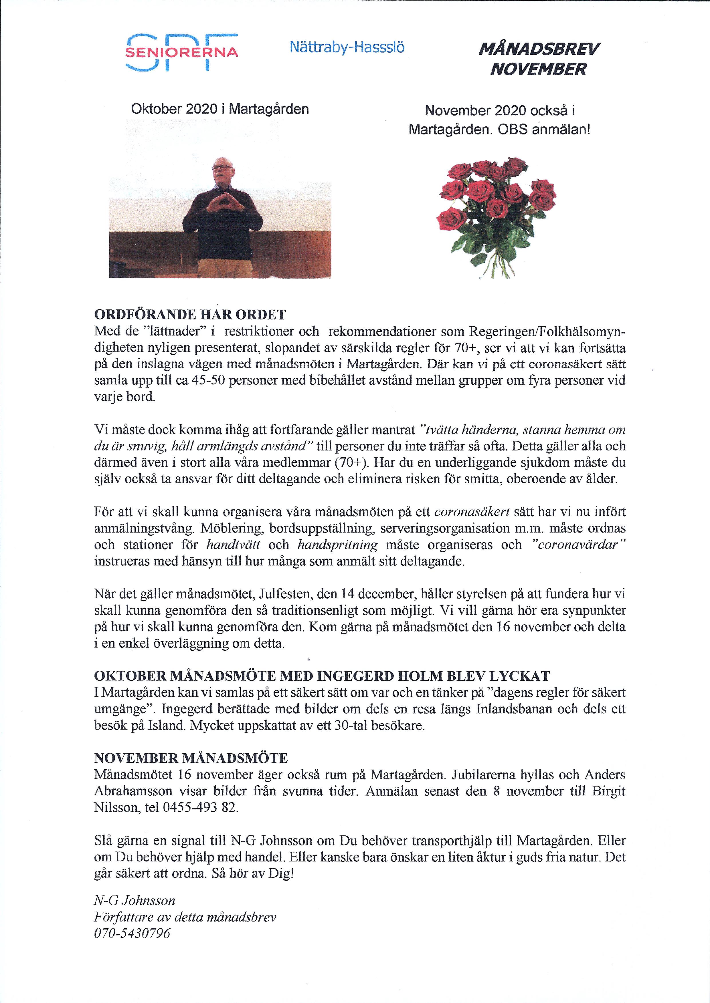 SPF - Seniorerna Månadsbrev november